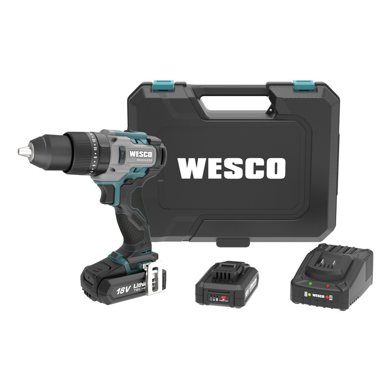 TALADRO PERCUTOR WESCO 18V LITIO 60NM + CARGADOR + 2 BATERÍAS